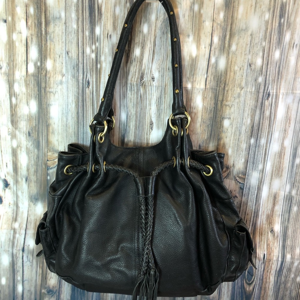 Rough Roses Black Leather Bag - Gem